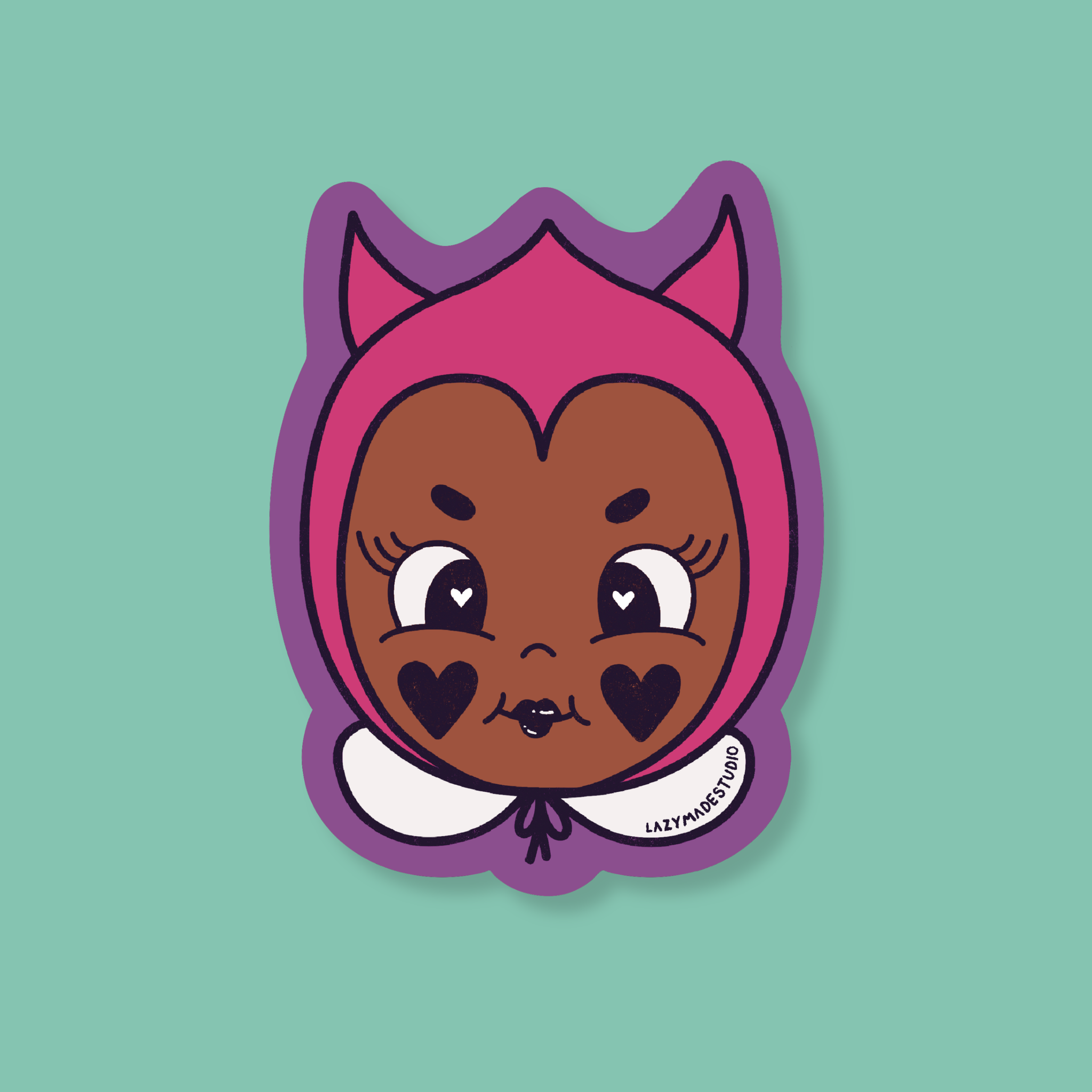She-Devil Kewpie Waterproof Sticker (Purple Background)